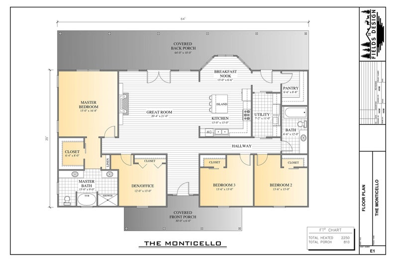 The Monticello - 2,250 Sq. Ft. Construction Plans - Etsy