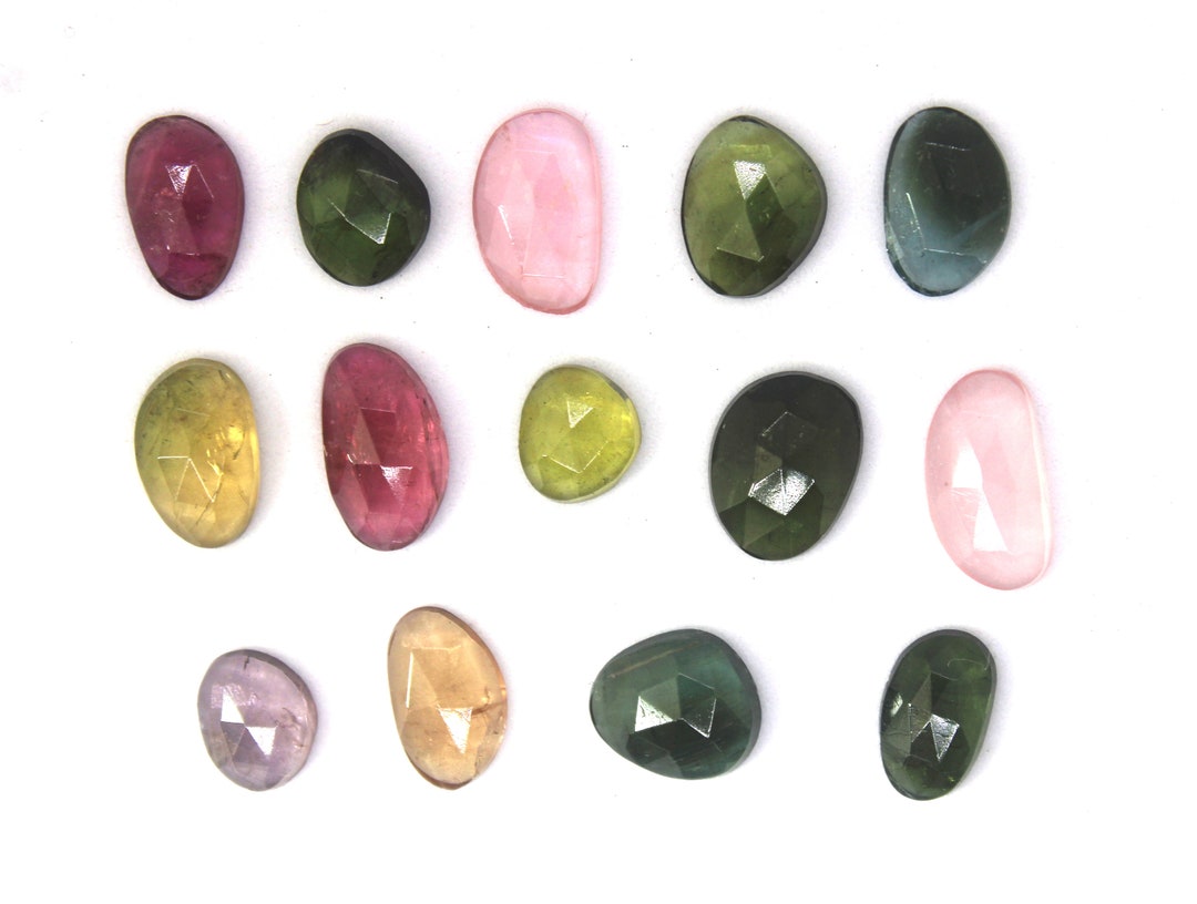 13 Pieces Tourmaline Rose Cut Slices, Tourmaline 7x8-8.60x11.20 Mm Rose ...