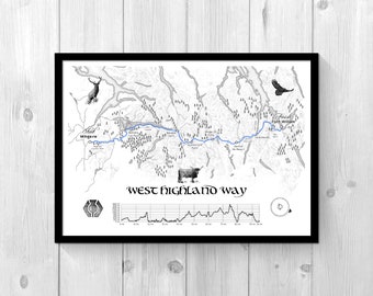 West Highland Way Map Art Print. WHW Map Print West Highlands - Etsy UK