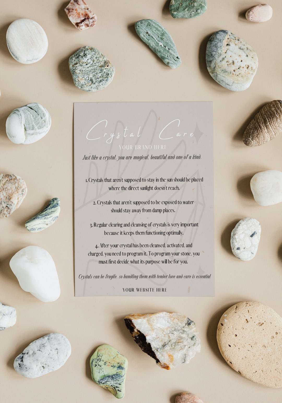 Crystal Care Card Template Canva, Digital, Customizable, Minimal ...