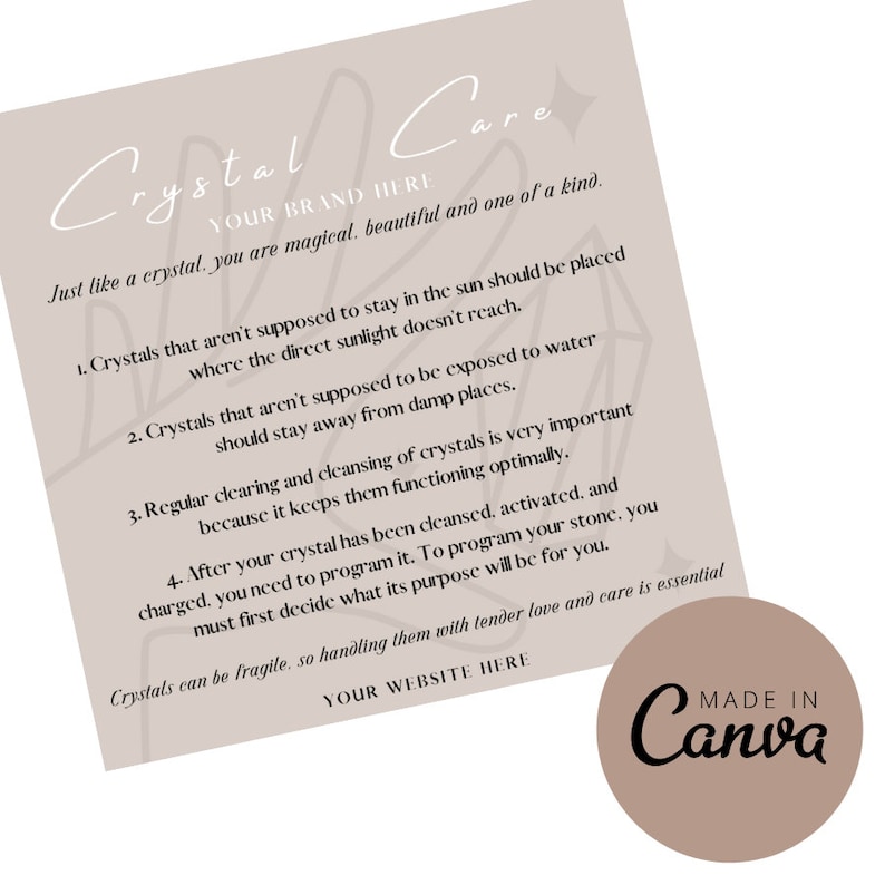 Crystal Care Card Template Canva, Digital, Customizable, Minimal ...