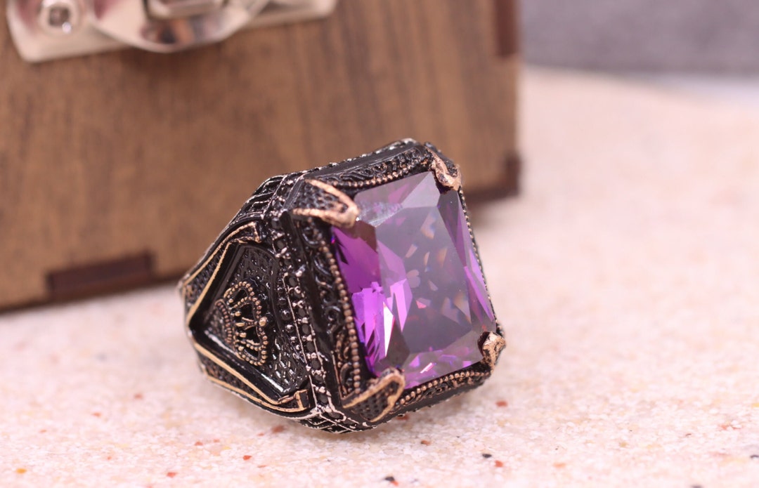 Handmade Amethyst Mens Ring: 925 Sterling Silver Turkish Design - Etsy