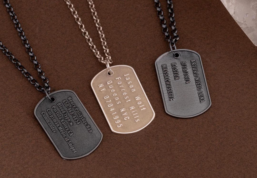 Custom Sterling Silver Dog Tag Necklace: Personalized Army ID - Etsy