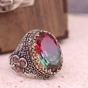 Tourmaline Mens Ring: Turkish Handmade 925 Silver Jewelry - Etsy