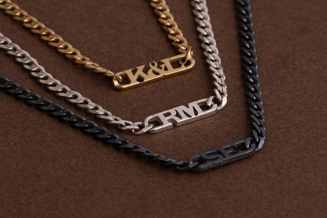 Cuban Chain Mens Name Necklace , Custom Name Necklace , Mens Initial ...