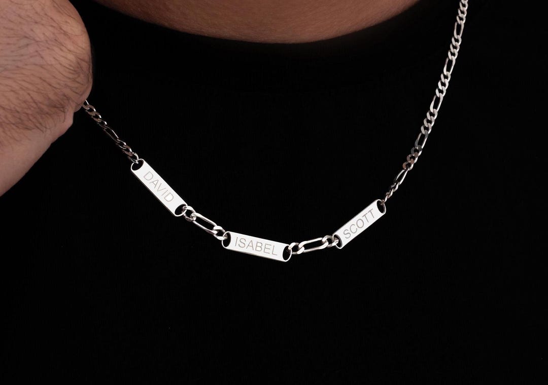 Personalized Mens Necklace , Custom Engraved Sterling Silver 925 Chain ...