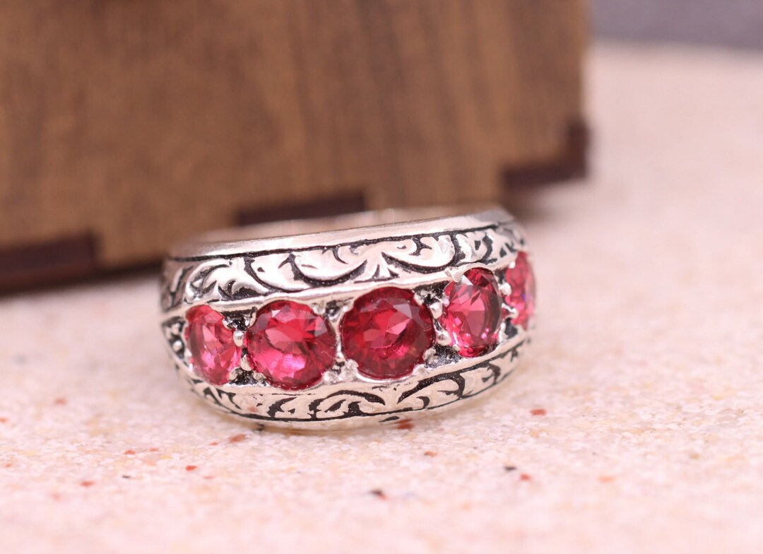 Handmade 5 Stone Ruby Ring: Sterling Silver Mens Jewelry - Etsy