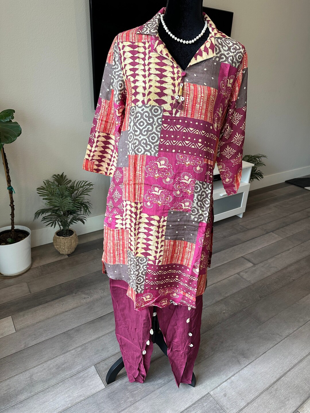 Sizes L : Dhoti Style Muslin Kurti Set With Collar Kurti and Shell ...