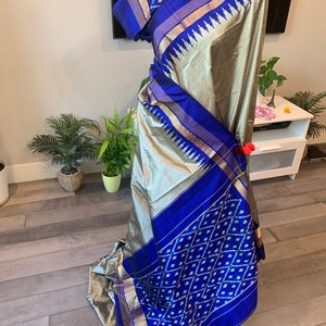 Pure, Silk Mark Certified Ikkat Silk Saree in Temple Border Ikkat Pattu ...