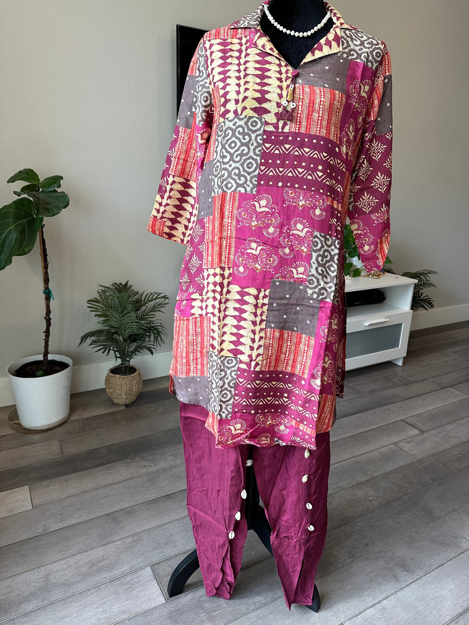 Sizes L : Dhoti Style Muslin Kurti Set With Collar Kurti and Shell ...