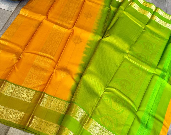Silk Mark Certified Mango Yellow Kanjivaram Silk Saree | Pure Kanchi ...