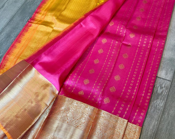 Silk Mark Certified Mango Yellow Kanjivaram Silk Saree | Pure Kanchi ...