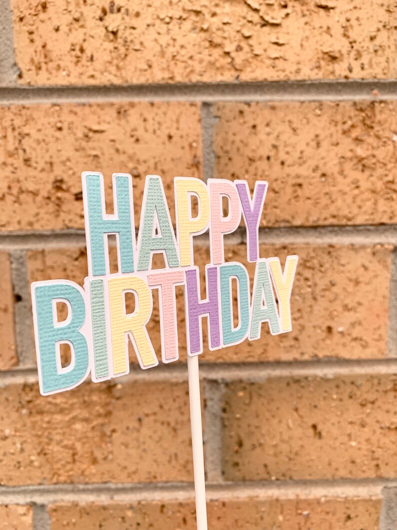 Pastel Rainbow Happy Birthday Cake Topper- Birthday Cake Topper ...