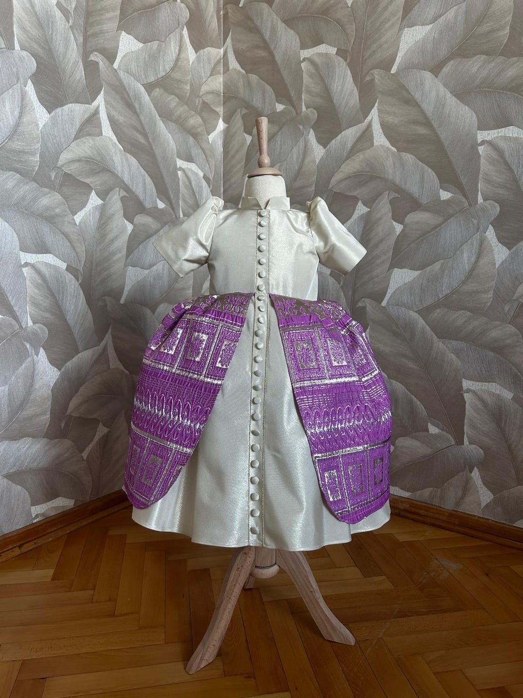 Elegant Thai Style Dress for Girls – Shiny Satin and Embroidered Purple ...