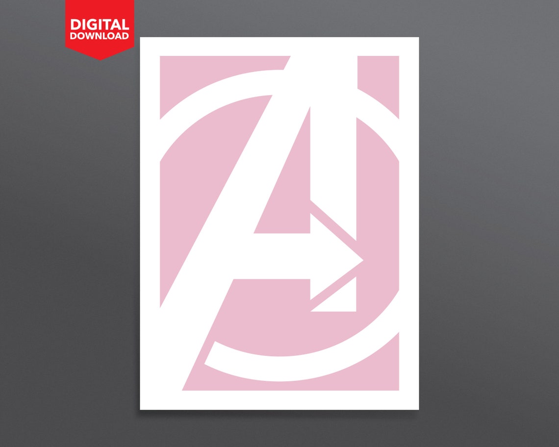 Avengers Symbol - Digital Download - Poster - Light Pink - A1 A2 A3 A4 ...