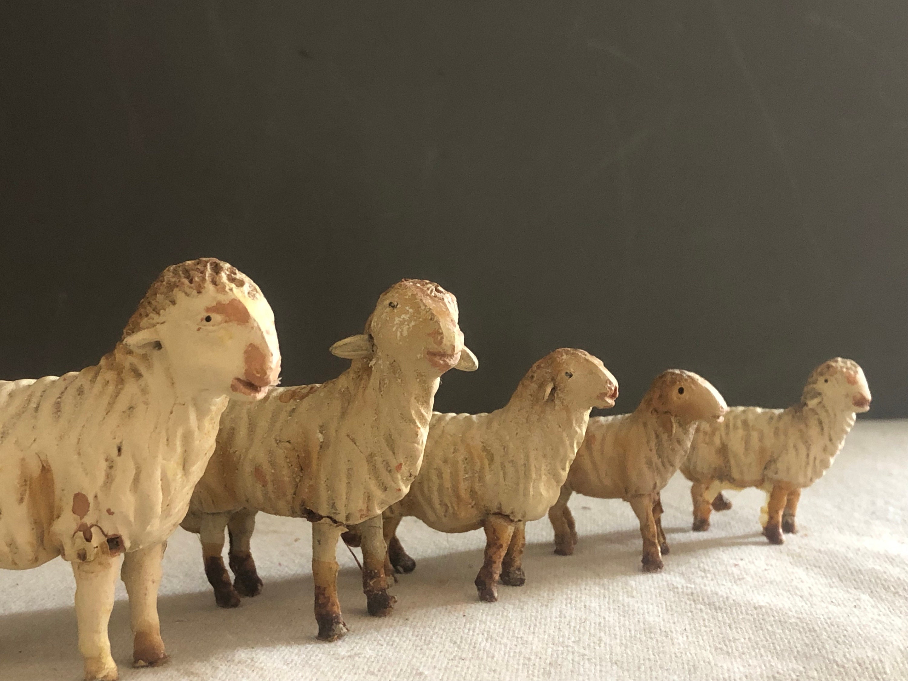 Shabby Antique Lot of 5 Sheep Noël Vintage/ Made in Spain/ Terracotta ...