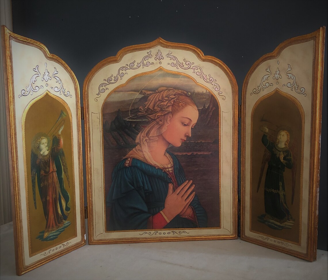 LARGE Antique Triptych. Altarpiece Michelangelo Madonna With - Etsy