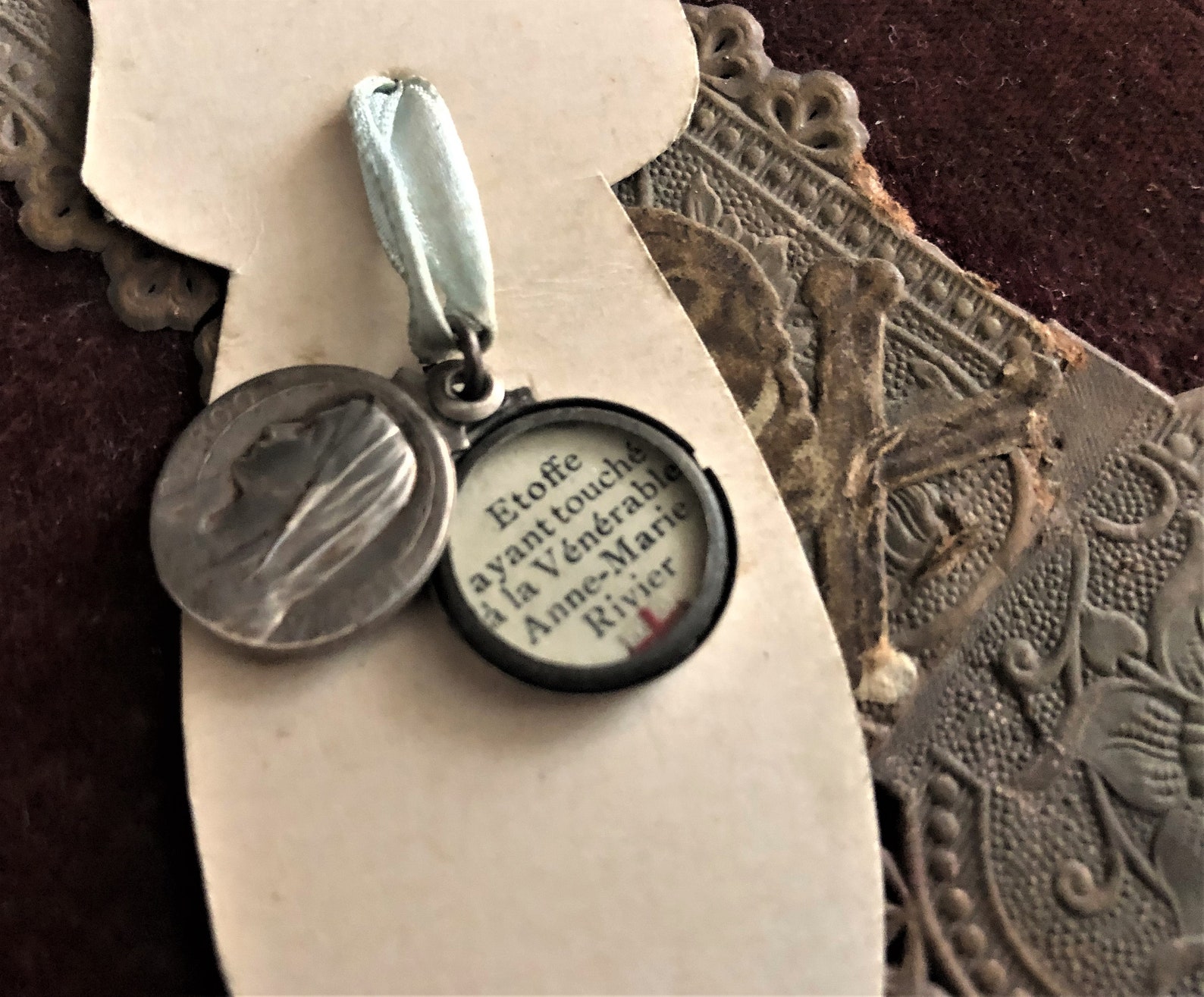 Religious Antique French Catholic Slider Locket Medal Shrine Pendant ...