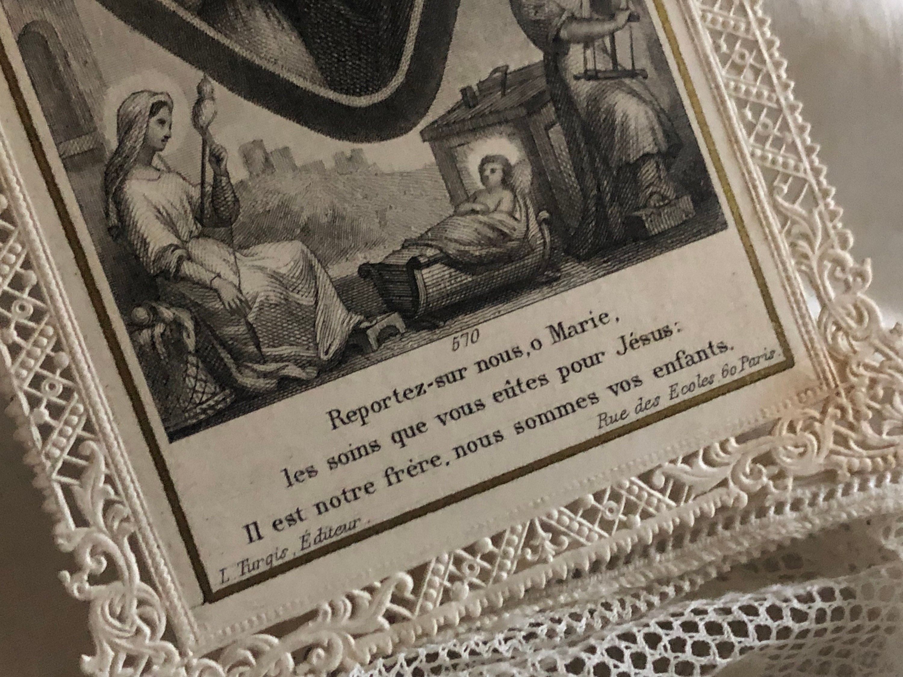 French Antique Holy Prayer Card. Lace Cut. Our Lady of the Sacred Heart ...