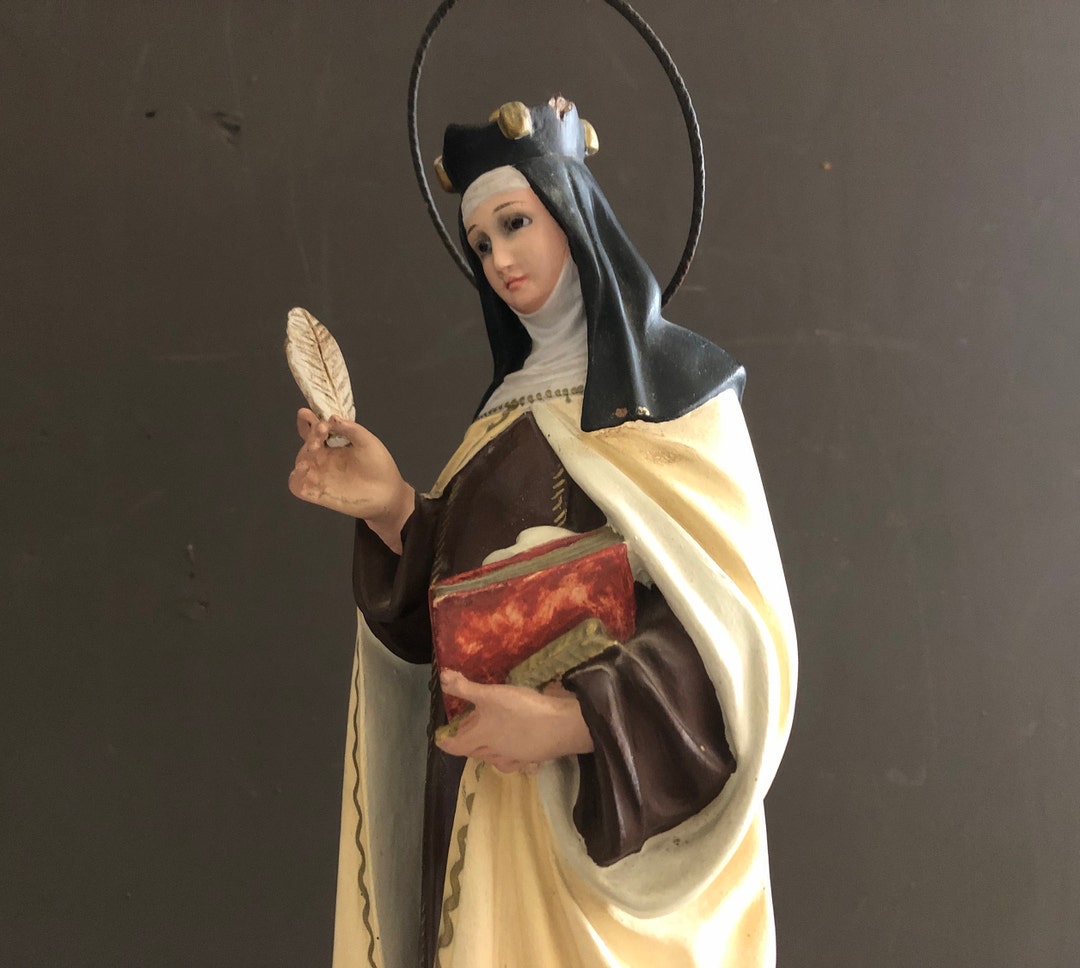 Antique Statue of Saint Therese of Jesus, Spanish Statue, OLOT, Glass ...