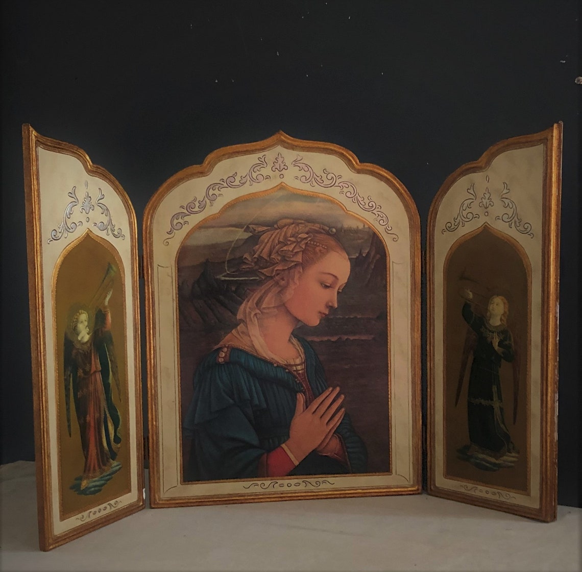 LARGE Antique Triptych. Altarpiece Michelangelo Madonna With - Etsy