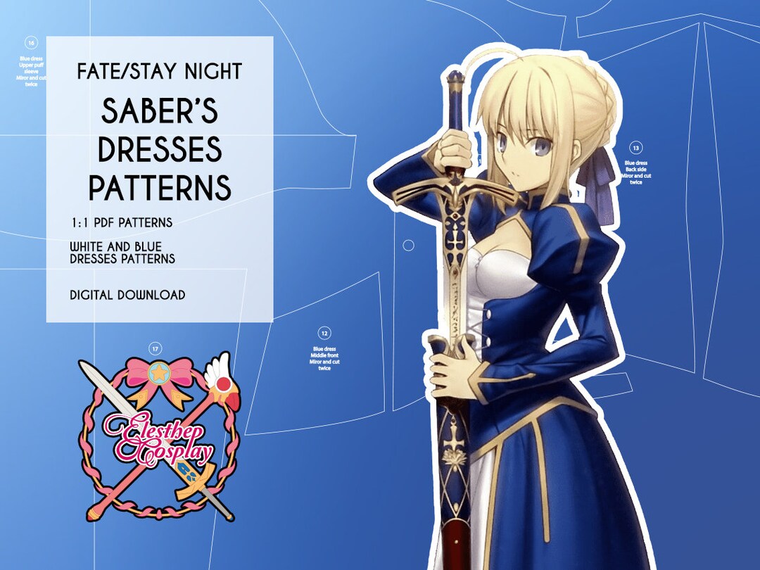 Saber - Fate/stay Night - White and Blue Dresses - PDF Patterns - Etsy