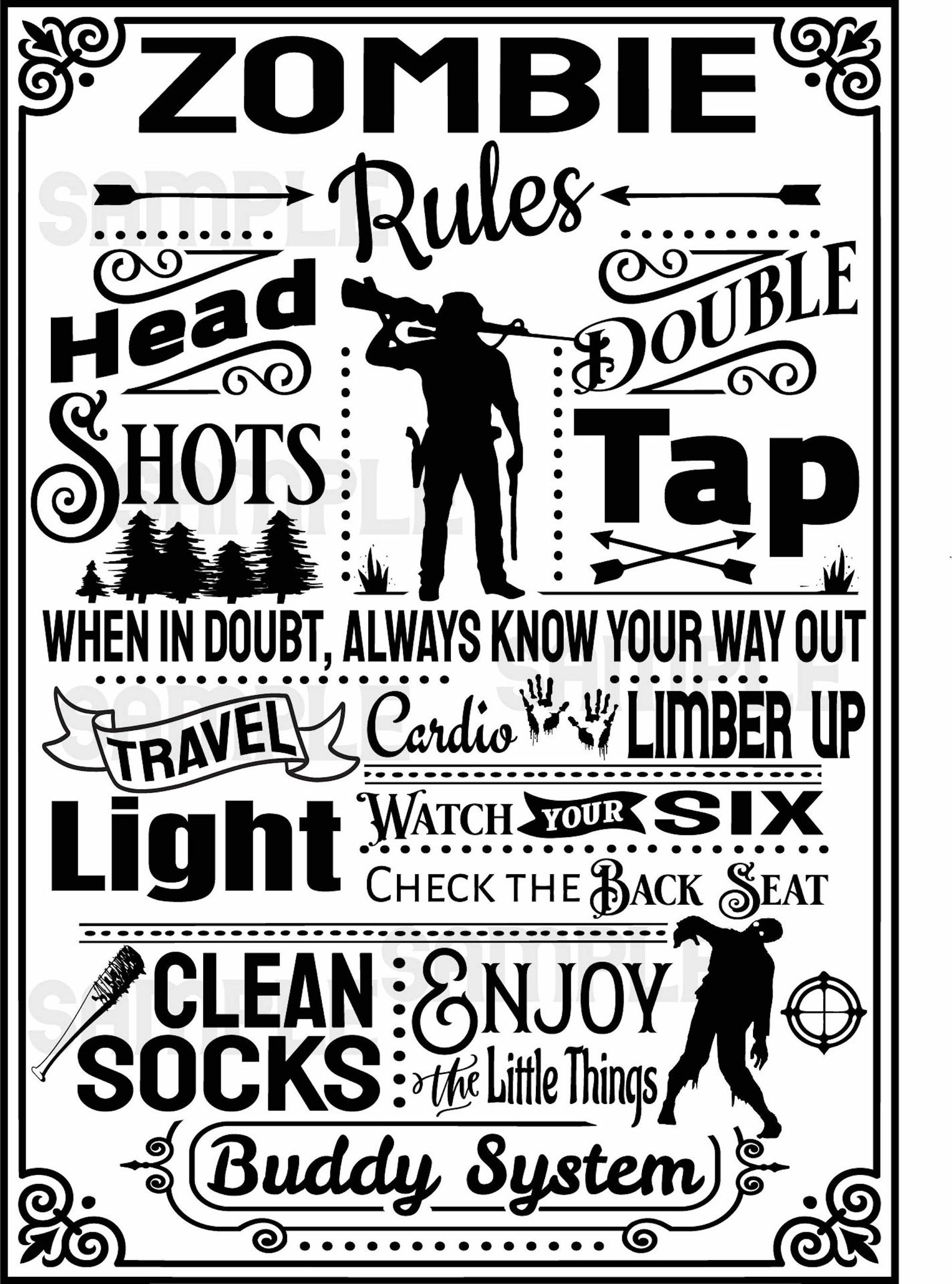 Zombie Rules Poster Files Jpg Dxf Png Svg | Etsy