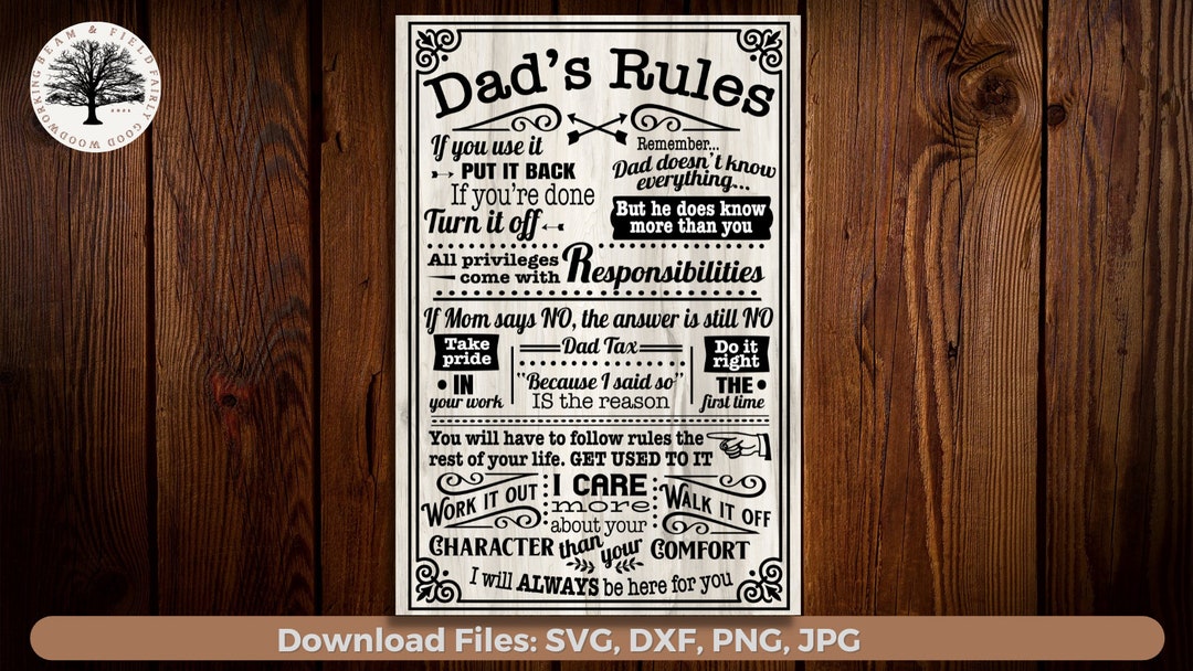 Dad's Rules Poster Files Jpg, Dxf, Png, Svg - Etsy Canada