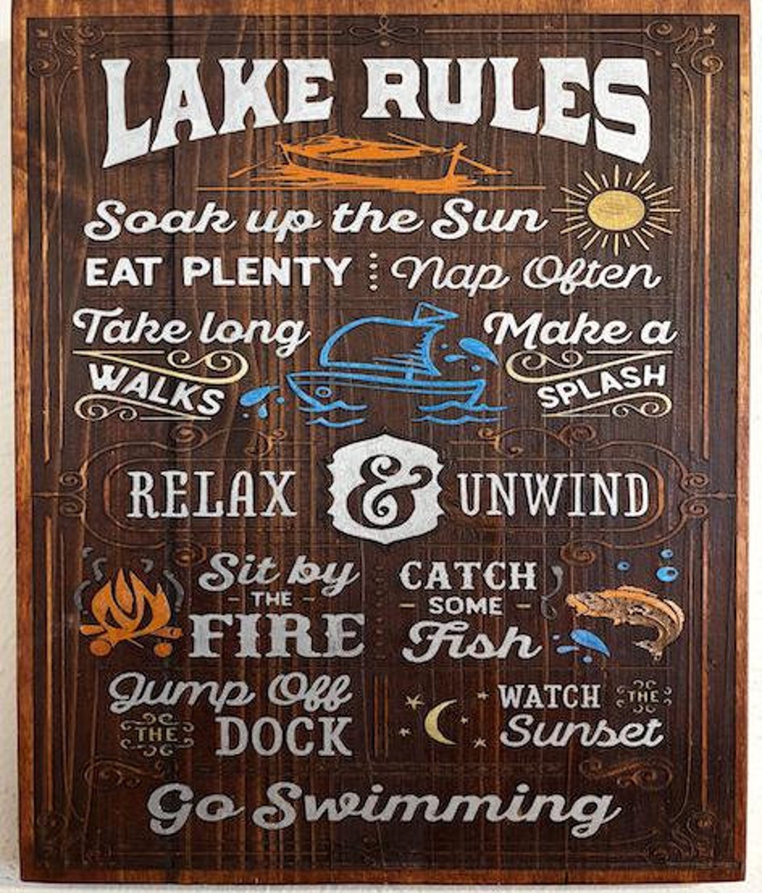 Handmade Carved Lake Rules Sign for Cabin Decor - Etsy