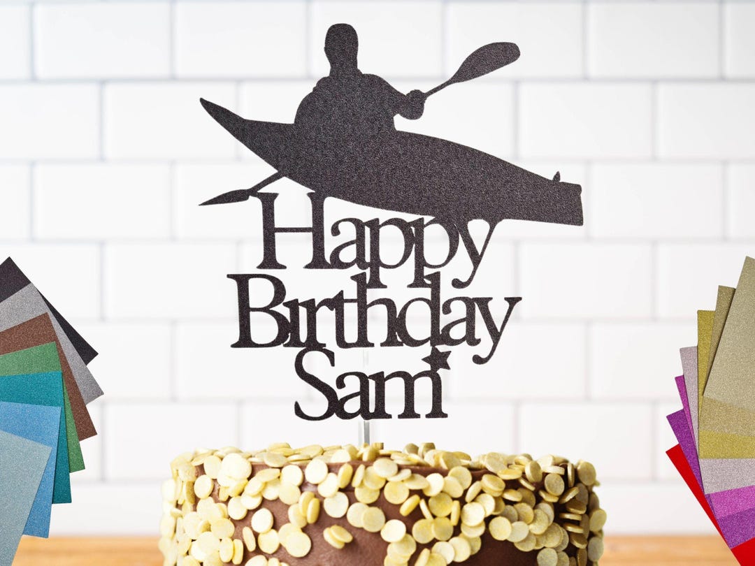 Personalised Canoe Birthday Cake Topper, Customised Colour and Name ...