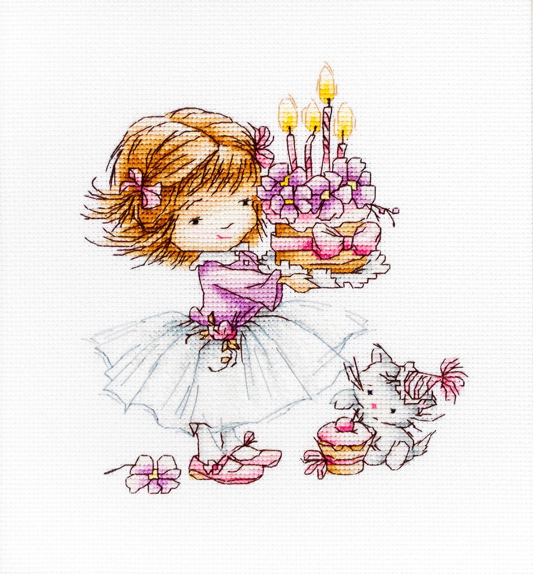 Cross Stitch Kit Luca-s - Girl With a Kitten and a Cake, B1054 - Etsy