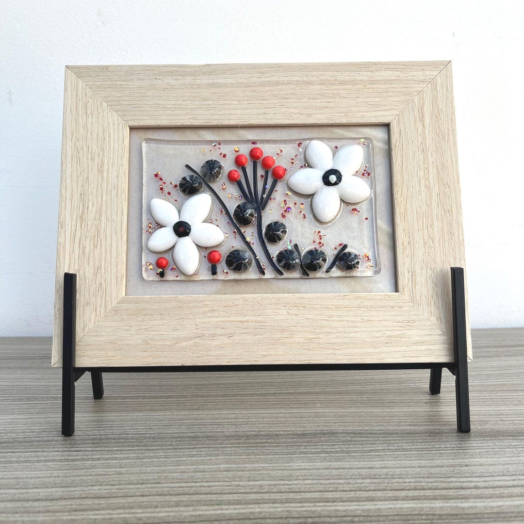 Fused Glass Flower Photo Frame: Oak Wood With Metal Stand - Etsy