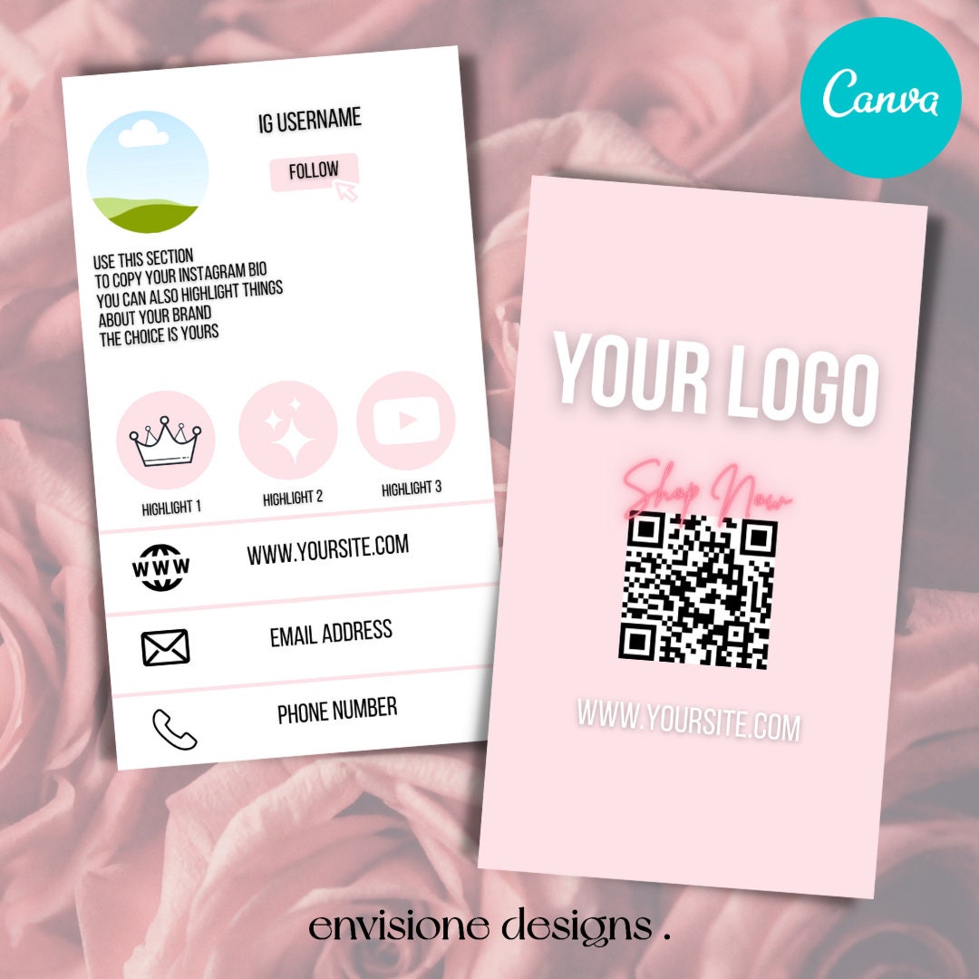 Pink IG Bio Business Card Canva Template (digital Download) - Etsy UK