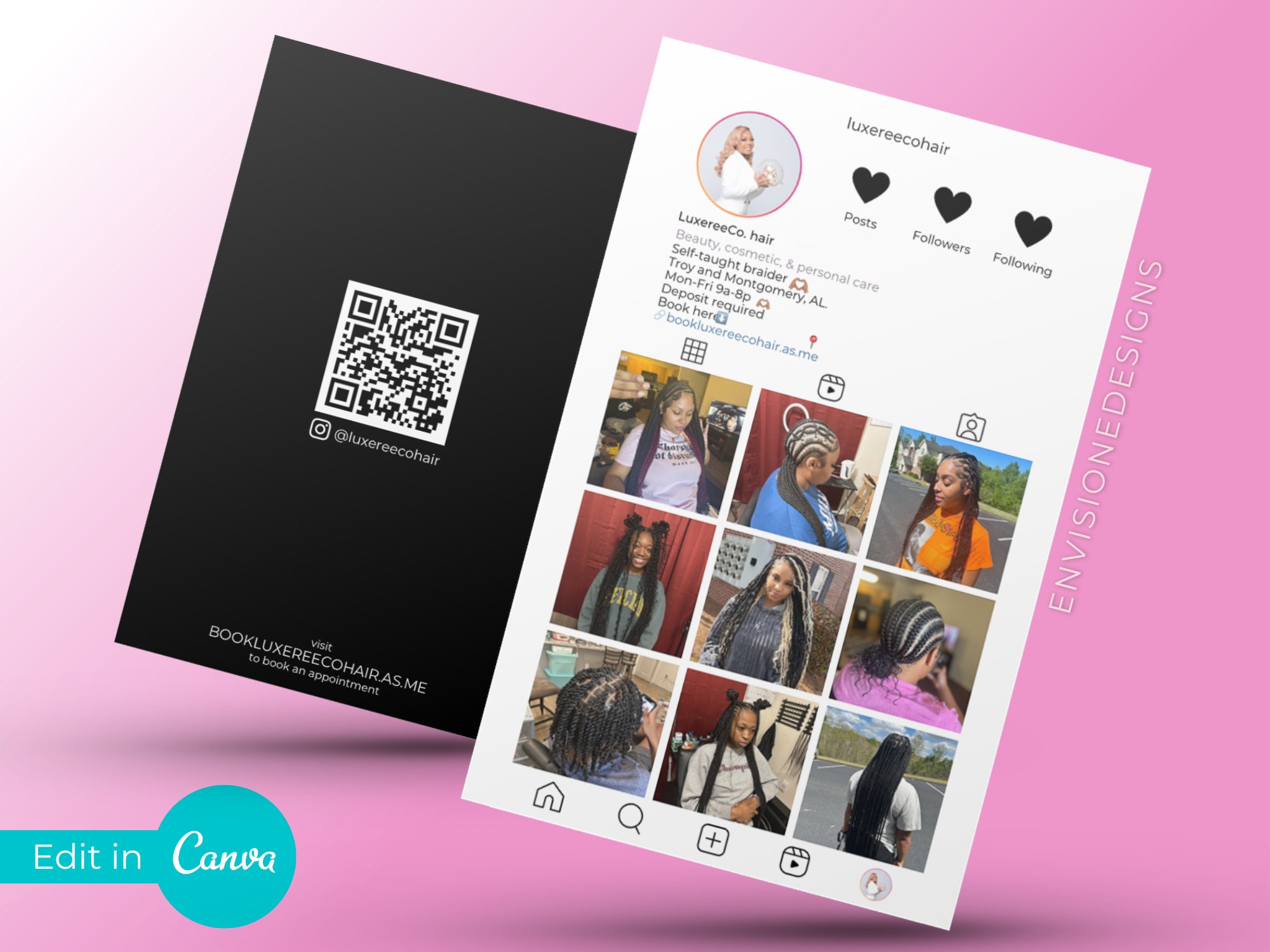 Instagram Business Cards, DIY Canva Business Card Template Design, IG ...