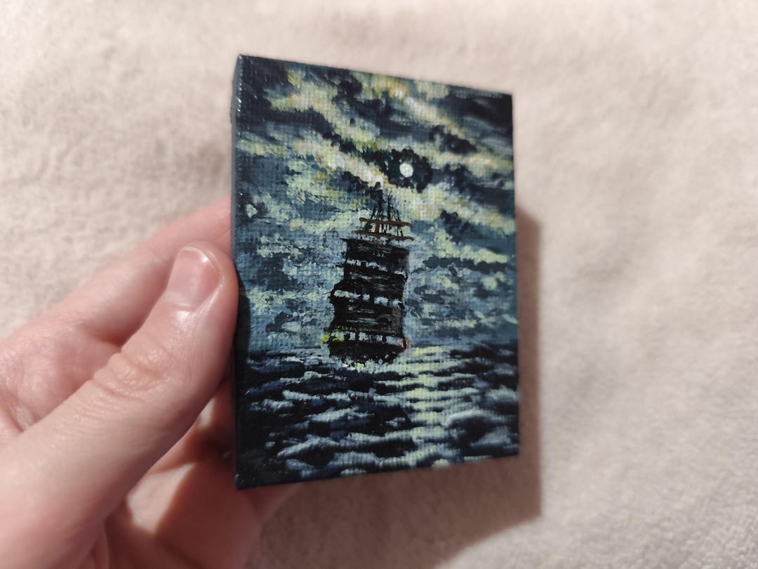 Handmade Magnet Ship in a Wild Night Sky Moonlight Handmade Acrylic - Etsy