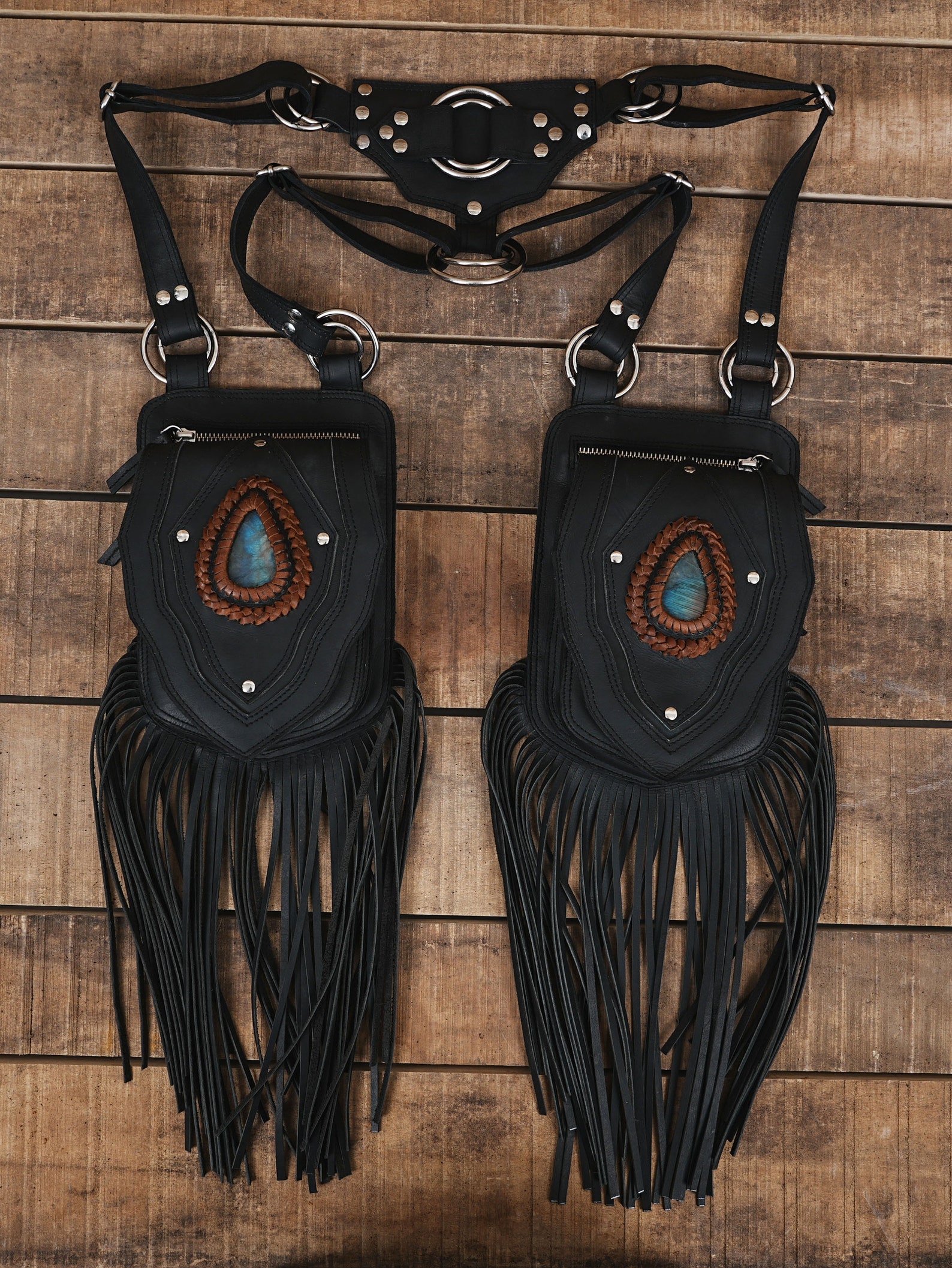 Handmade Leather Holster Bag, Festival Utility Harness With Labradorite ...