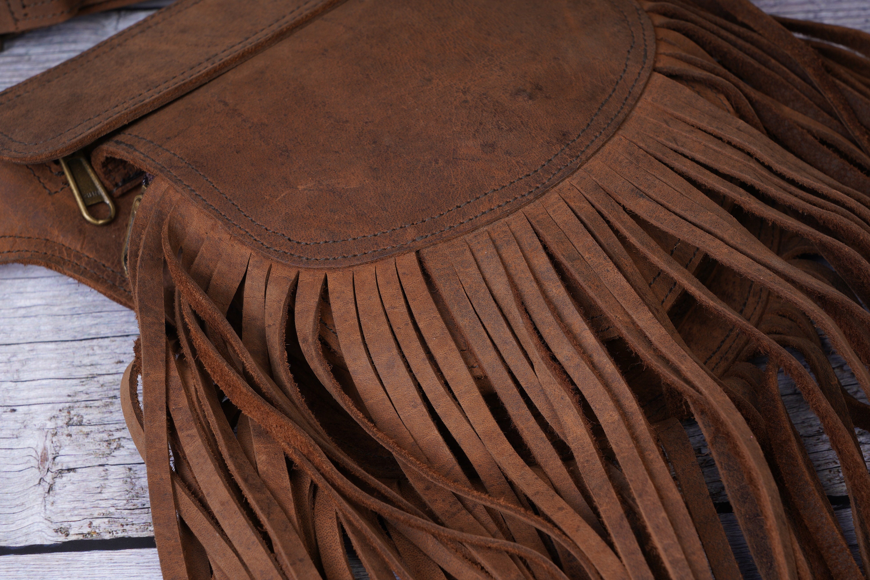 Handmade Brown Leather Frill Bag With Adjustable Belt - Etsy