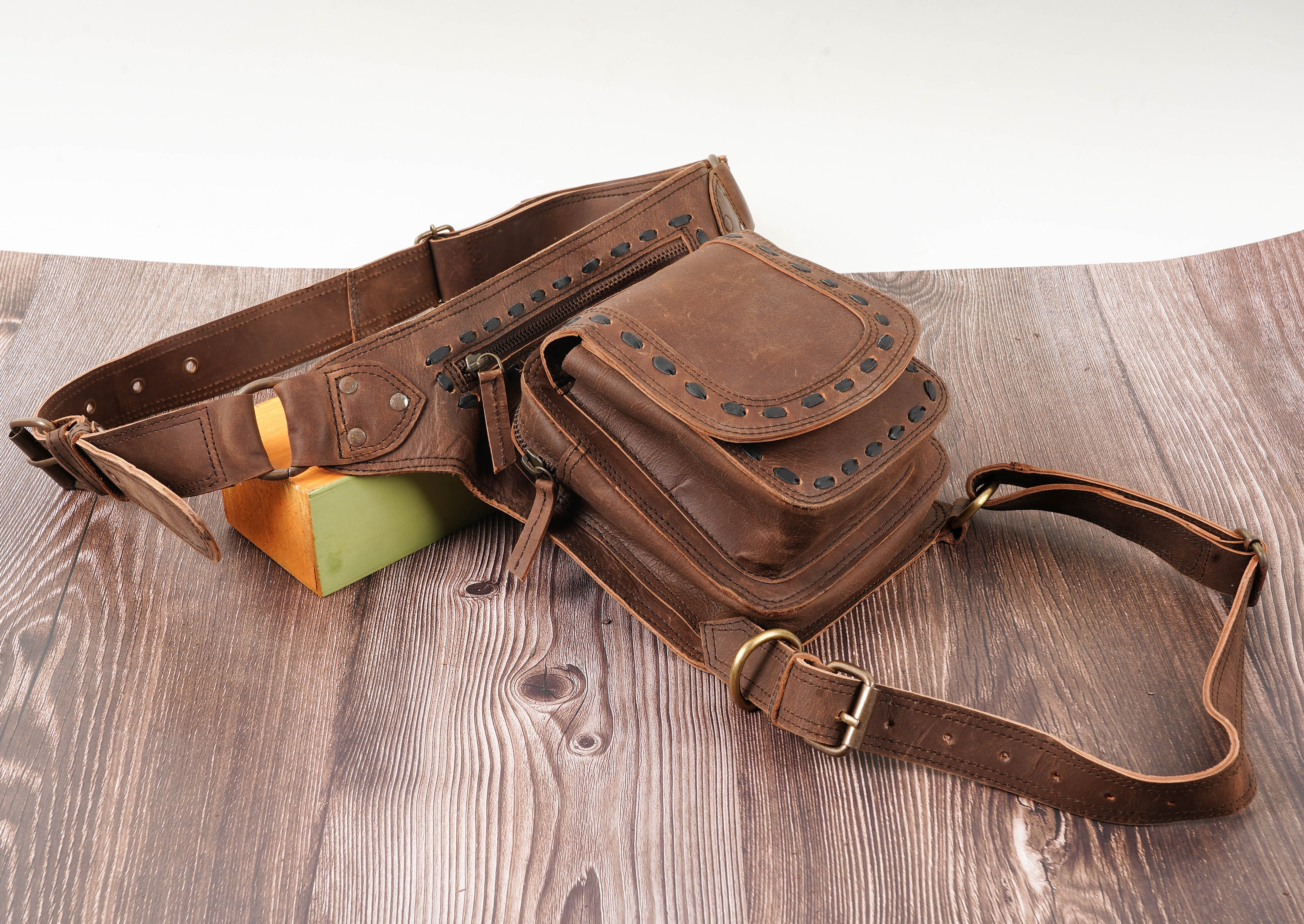 Handmade Leather Waist Bag With Adjustable Belt Festival - Etsy