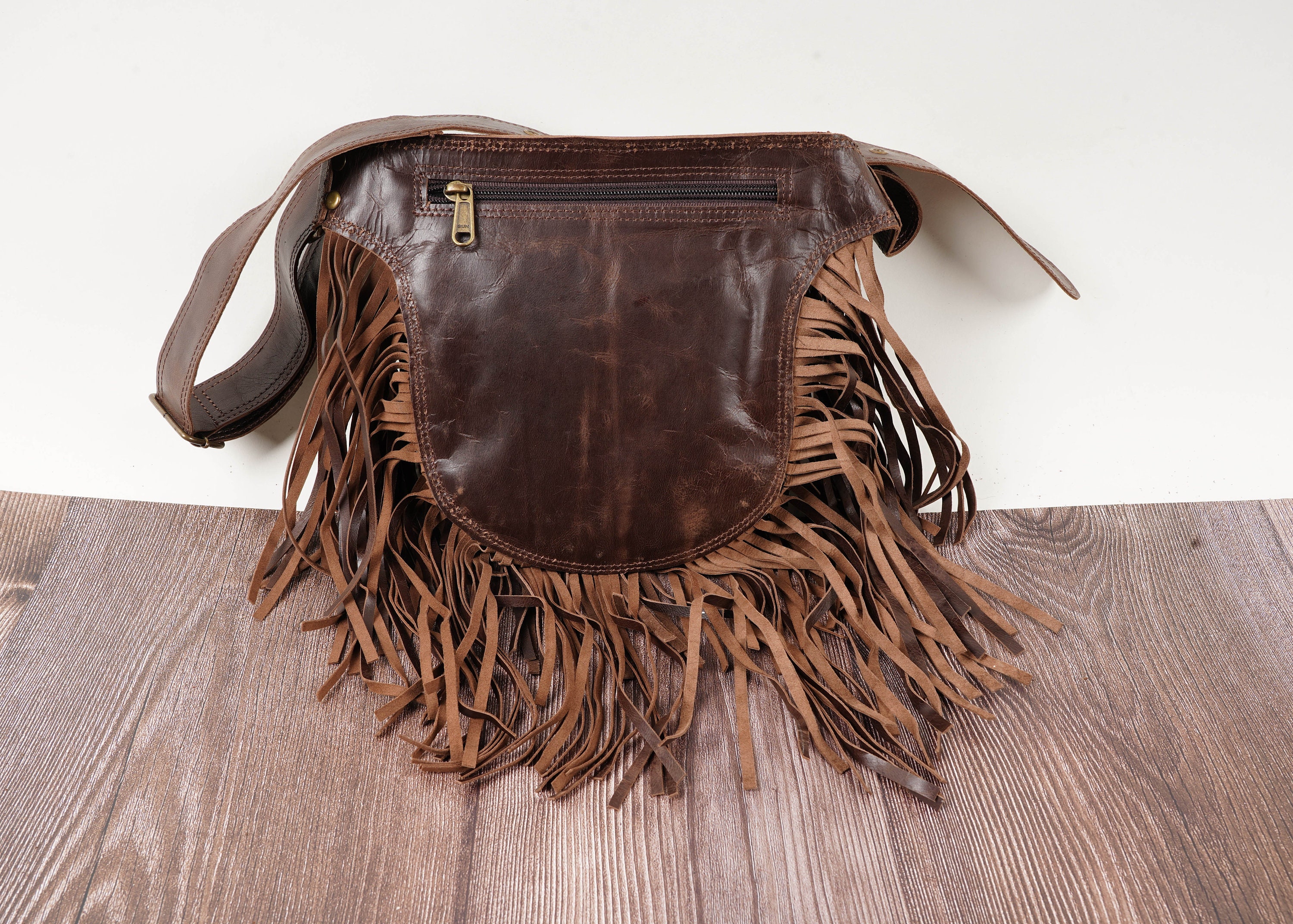 Handmade Brown Leather Frill Bag Pouch With Adjustable Strap - Etsy