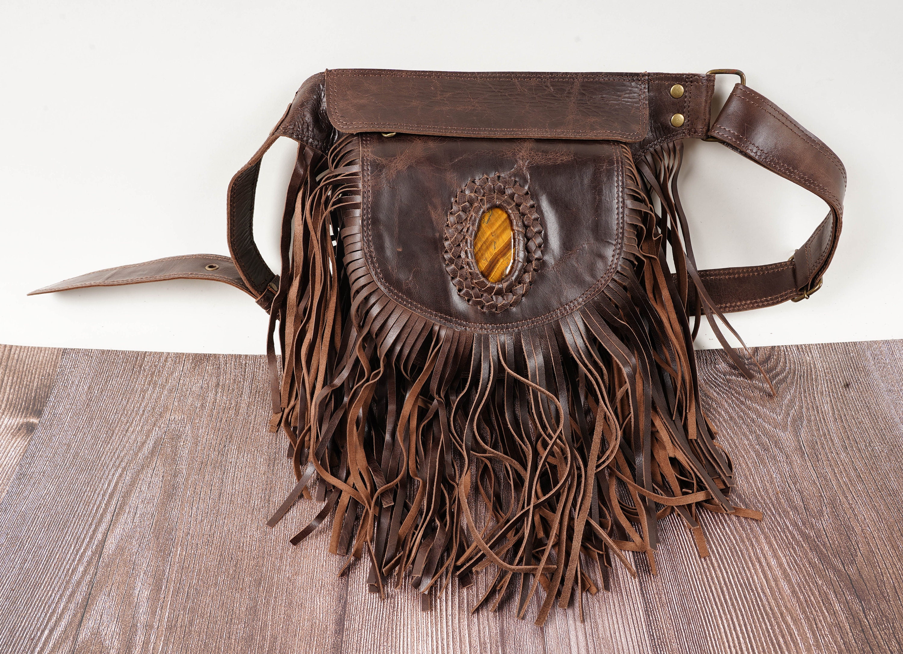 Handmade Brown Leather Frill Bag Pouch With Adjustable Strap - Etsy