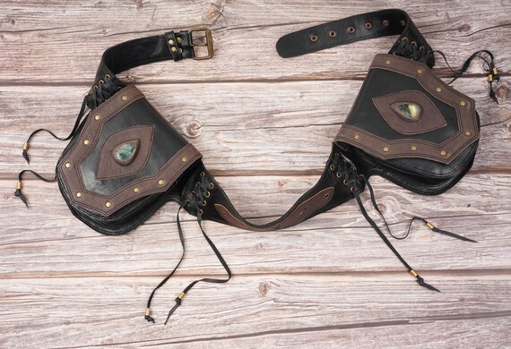 Handmade Leather Two Pocket Waist Belt Pouch With Real - Etsy