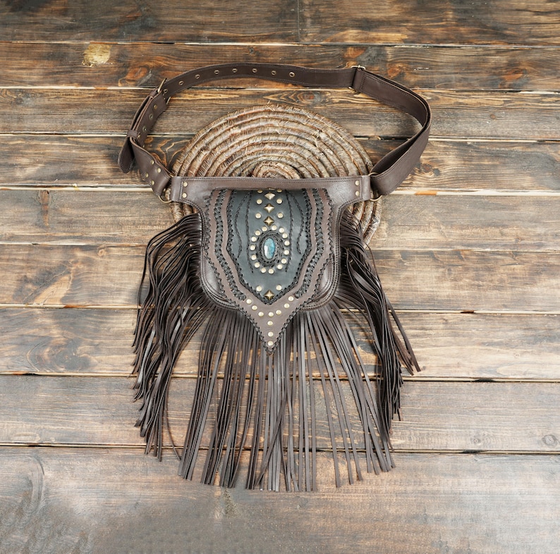 Handmade Leather Fringe Belt Bag: Festival Hip Pack With Labradorite - Etsy