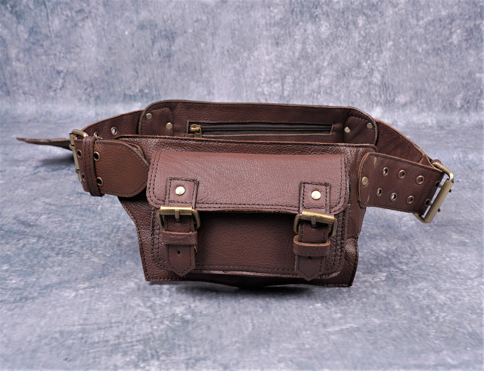 Handmade Leather Two Pocket Waist Belt Bag Hip Belt Pouch for - Etsy