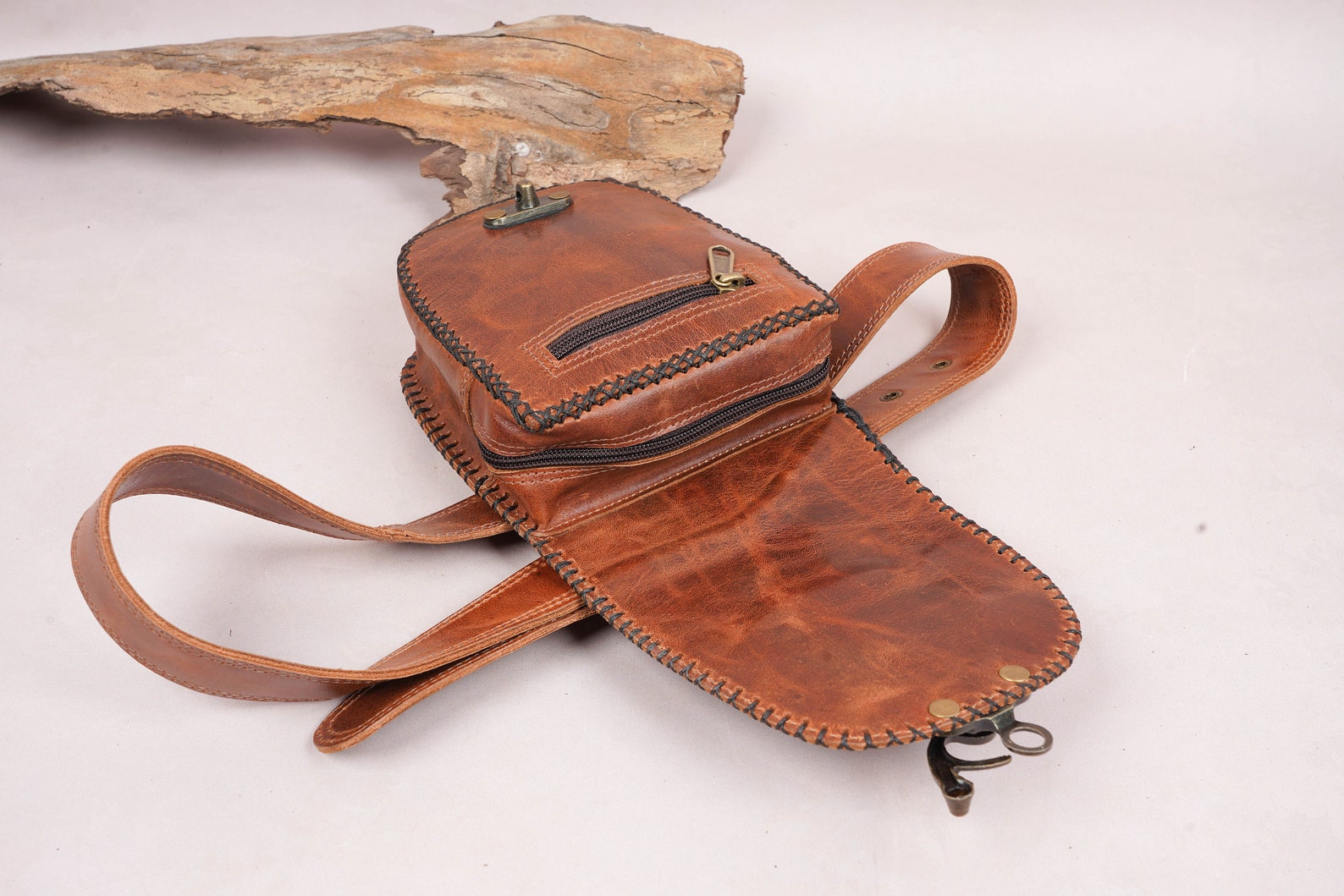 Handmade Brown Leather Utility Belt Pouch With Real Gemstone - Etsy