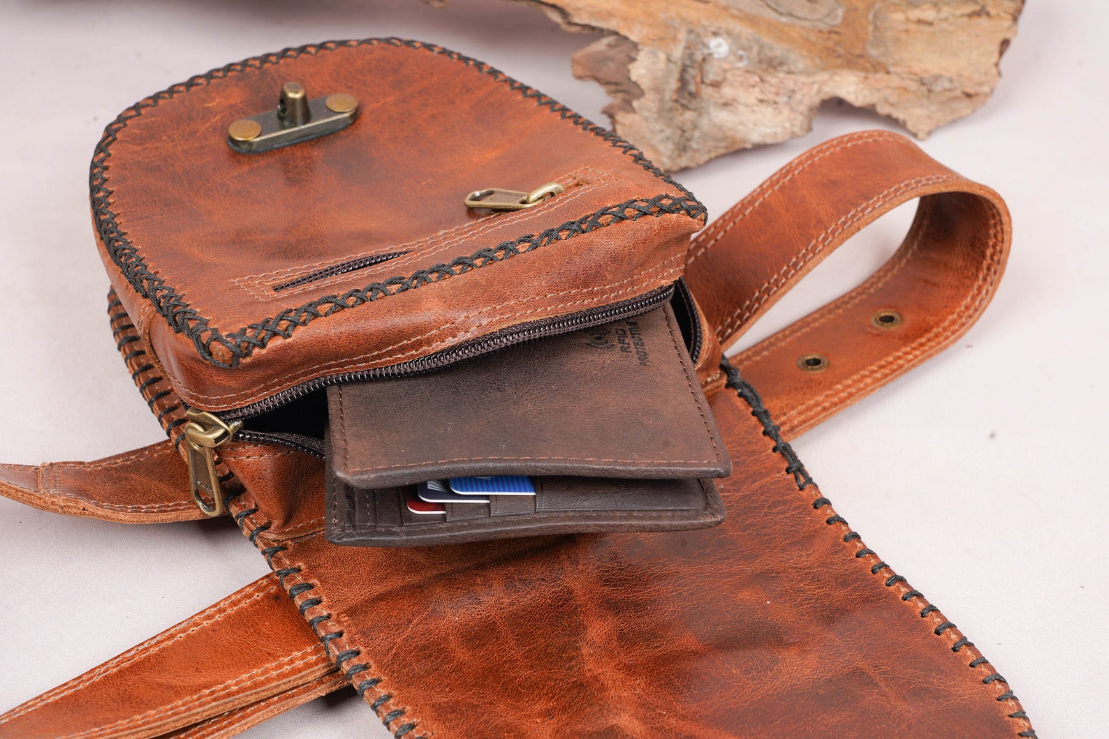 Handmade Brown Leather Utility Belt Pouch With Real Gemstone - Etsy