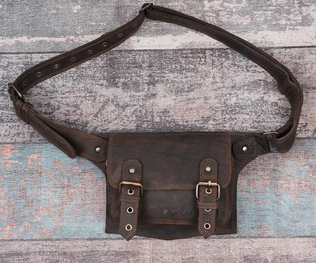 Handmade Leather Utility Belt Pouch in Brown, Festival Fancy Pack, Bum ...