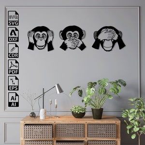 Three Monkey Dxf Svg Pdf Digital Download Laser Cut Cnc Cutting Router ...