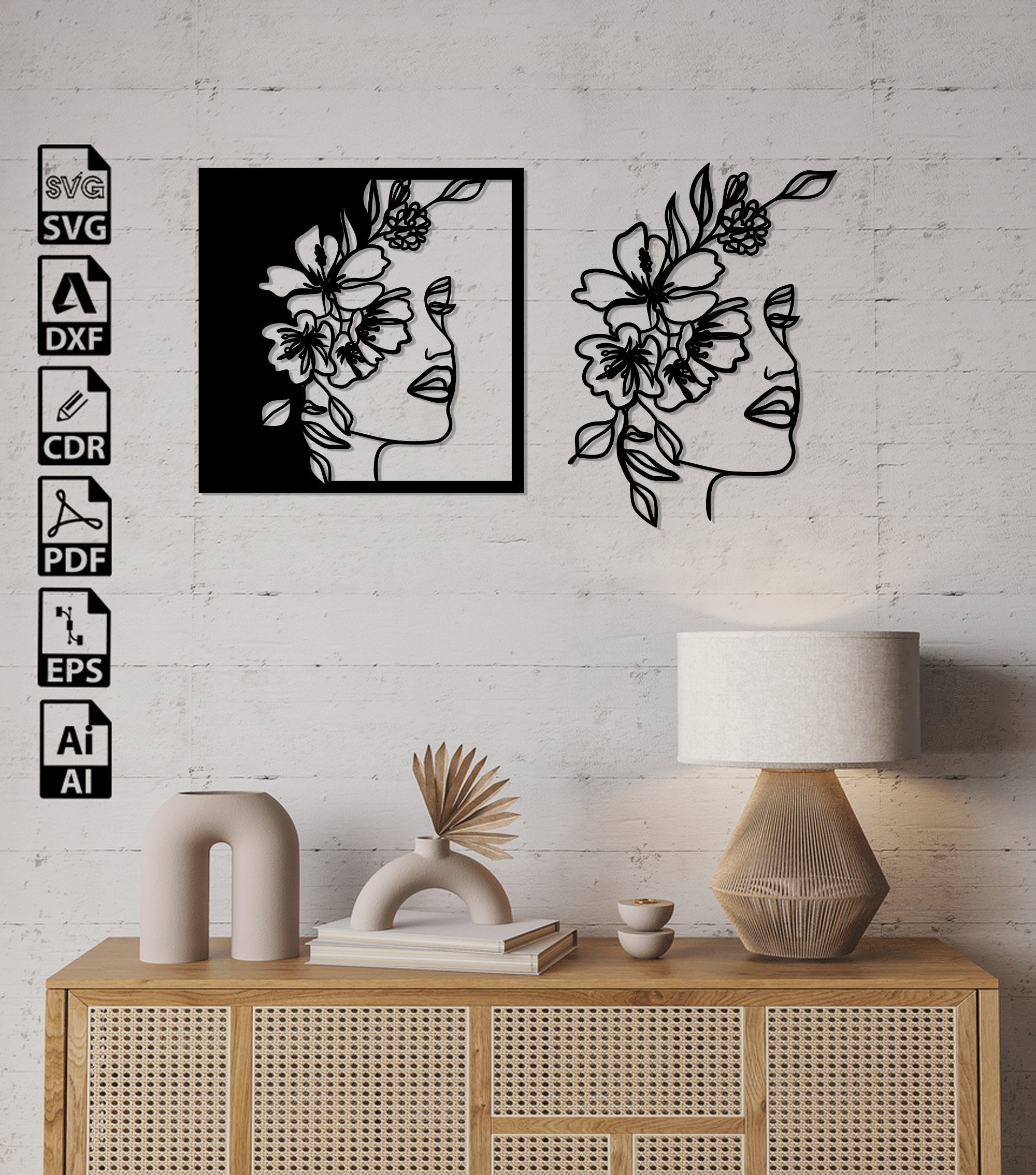 Woman Face Dxf Svg Pdf Digital Download Glowforge Laser Cut - Etsy