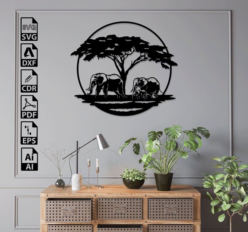 Archivos SVG DXF cortados con láser de árbol de elefante: Cricut, CNC ...