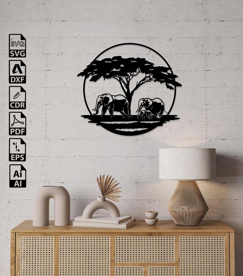 Elephant Africa Tree Family Dxf Svg Pdf Digital Download Laser Cut Cnc ...
